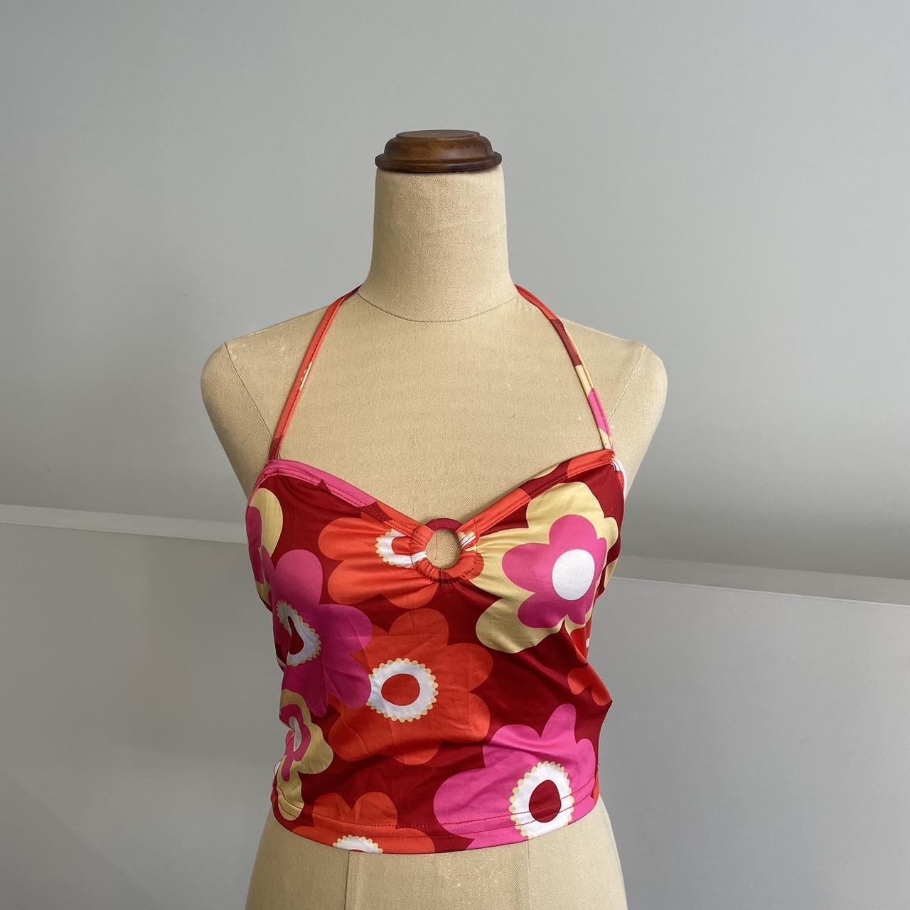 Y2K floral halter tank Size small Selling for $15 - Depop
