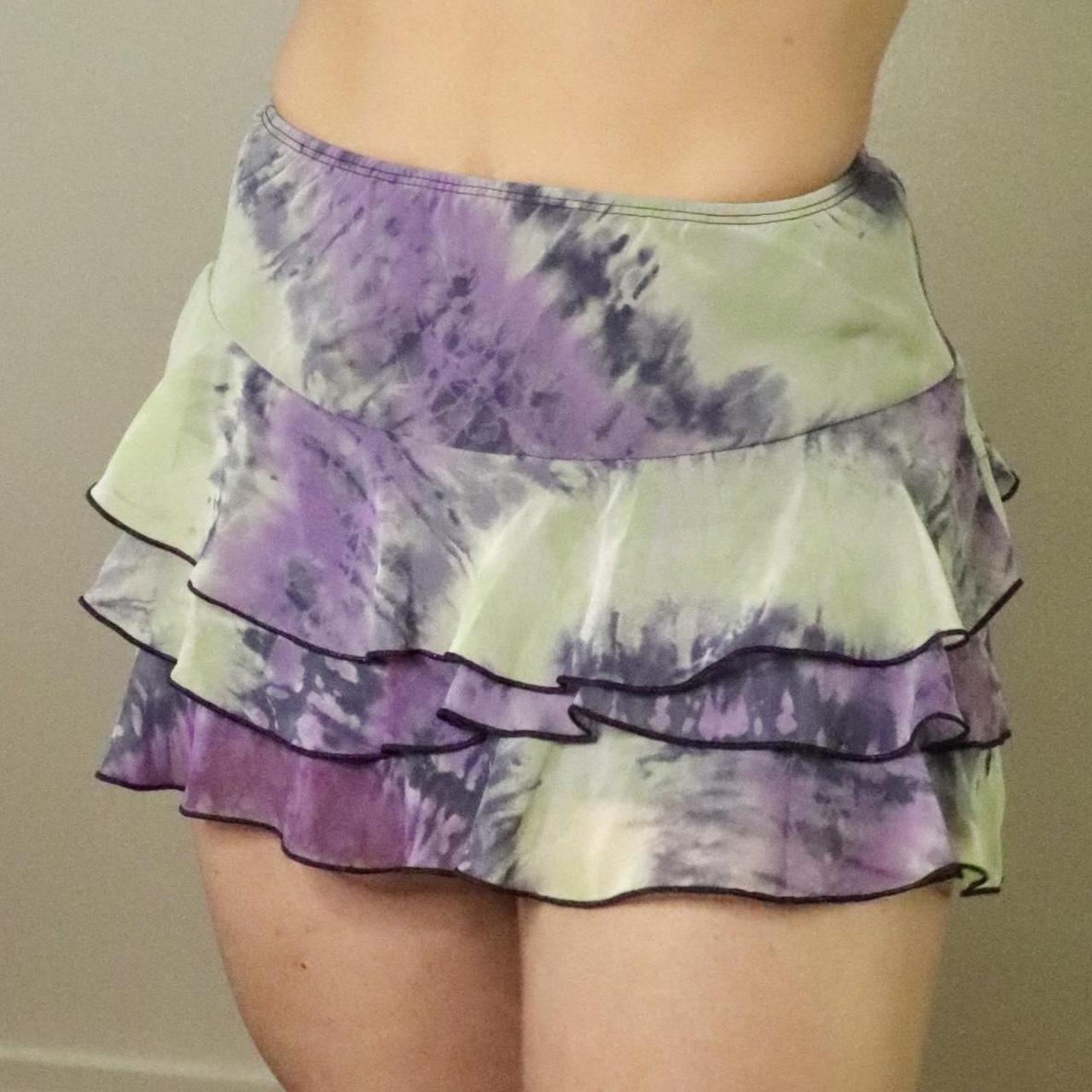 Y2K mini ruffle multi colored skirt Fits like an... - Depop