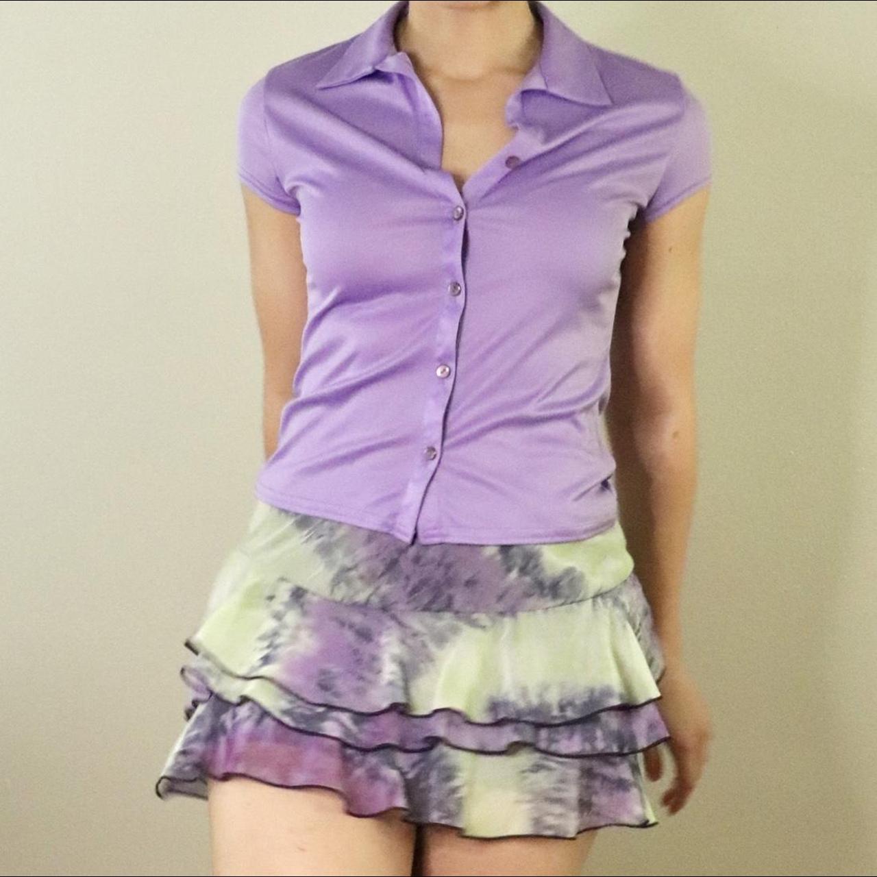 Y2K mini ruffle multi colored skirt Fits like an... - Depop