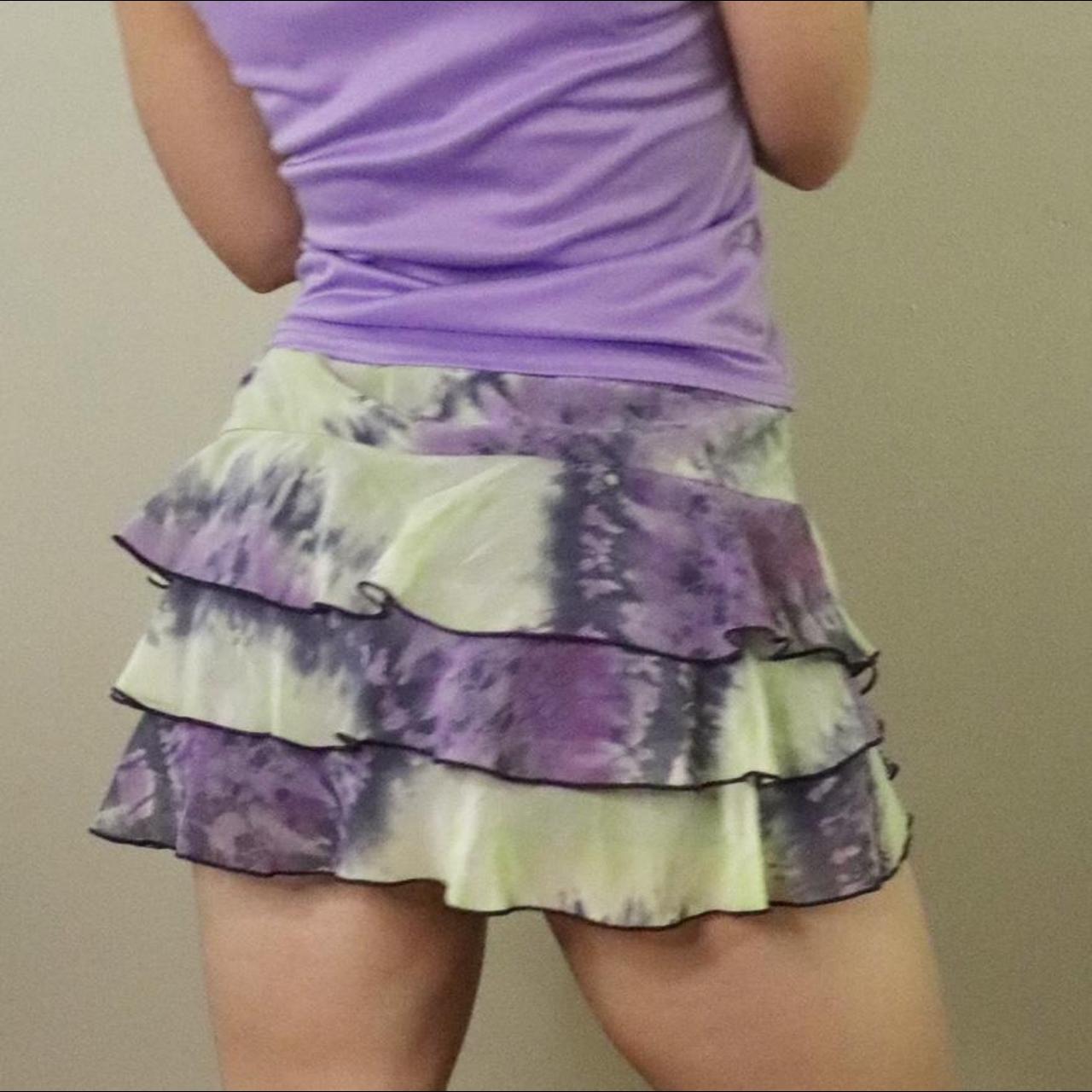 Y2K mini ruffle multi colored skirt Fits like an... - Depop