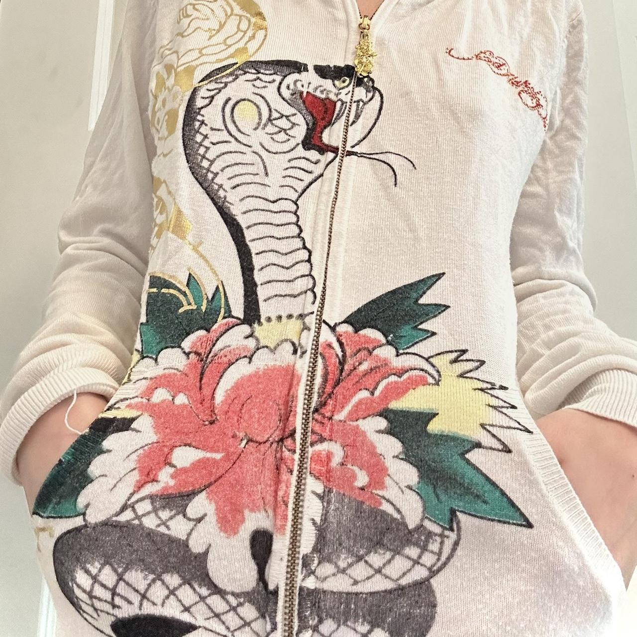 Ed Hardy White Zip-Up Jacket🖤 Size XL - model is... - Depop