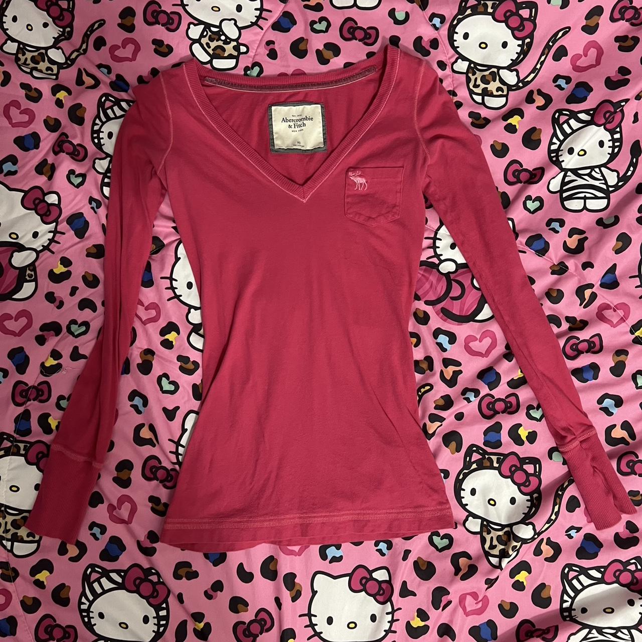 abercrombie and fitch xs hot pink long sleeve tag... - Depop