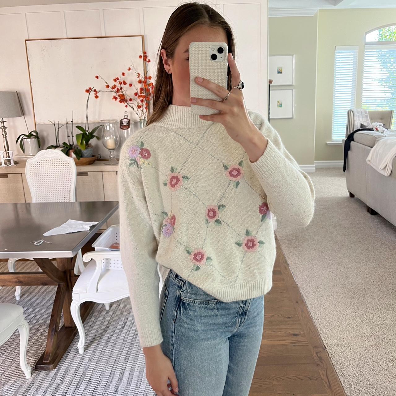Vintage Erika Cream Flower Sweater this sweater is... - Depop