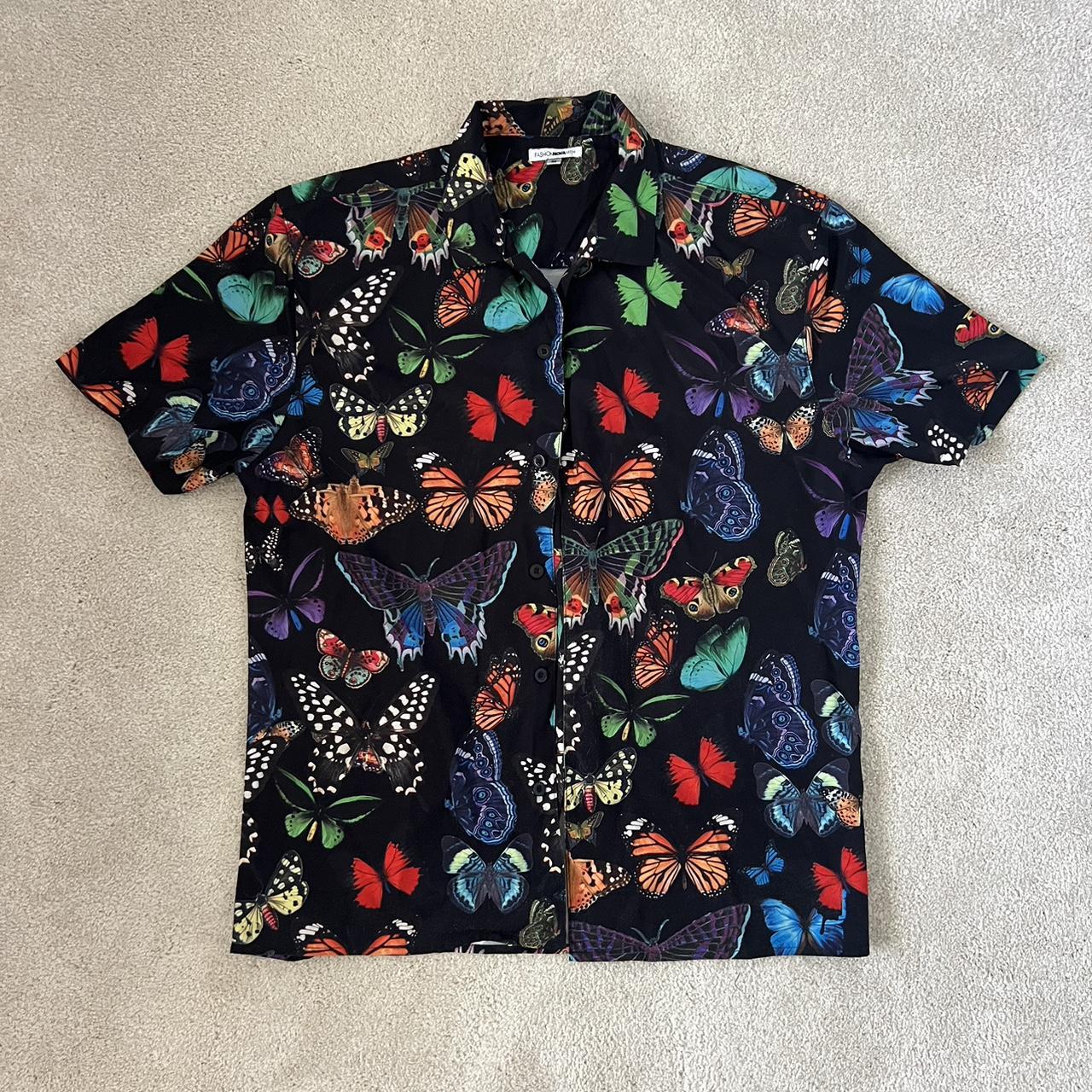 Fashion Nova NovaMen black multicoloured butterfly... - Depop
