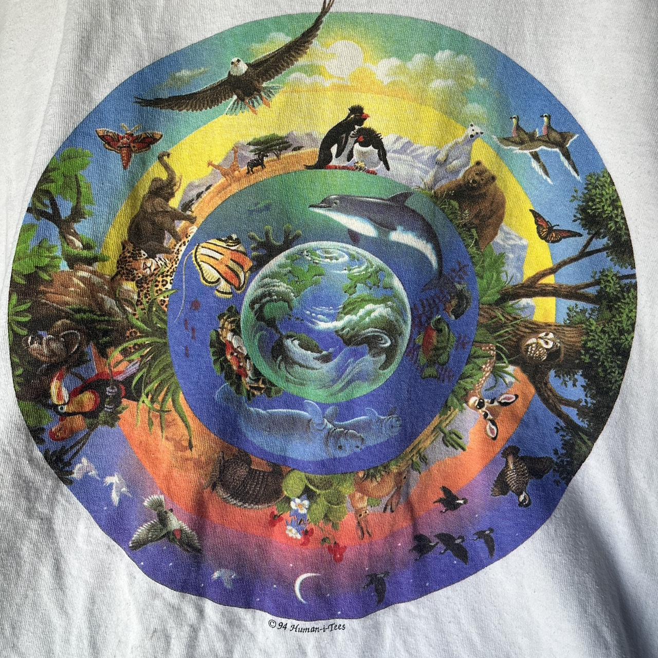 Vintage 1994 Human-I-tees globe nature animal tee... - Depop