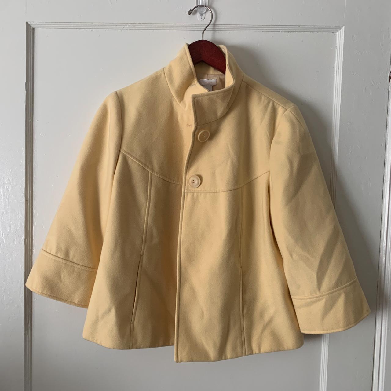 yellow coat from chico's! has a high collar and... - Depop