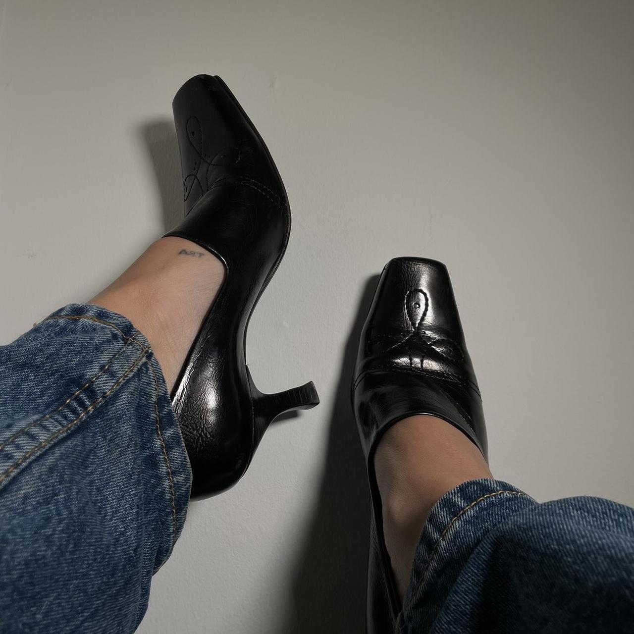 #FrancoSarto black leather #squaretoe heels with... - Depop