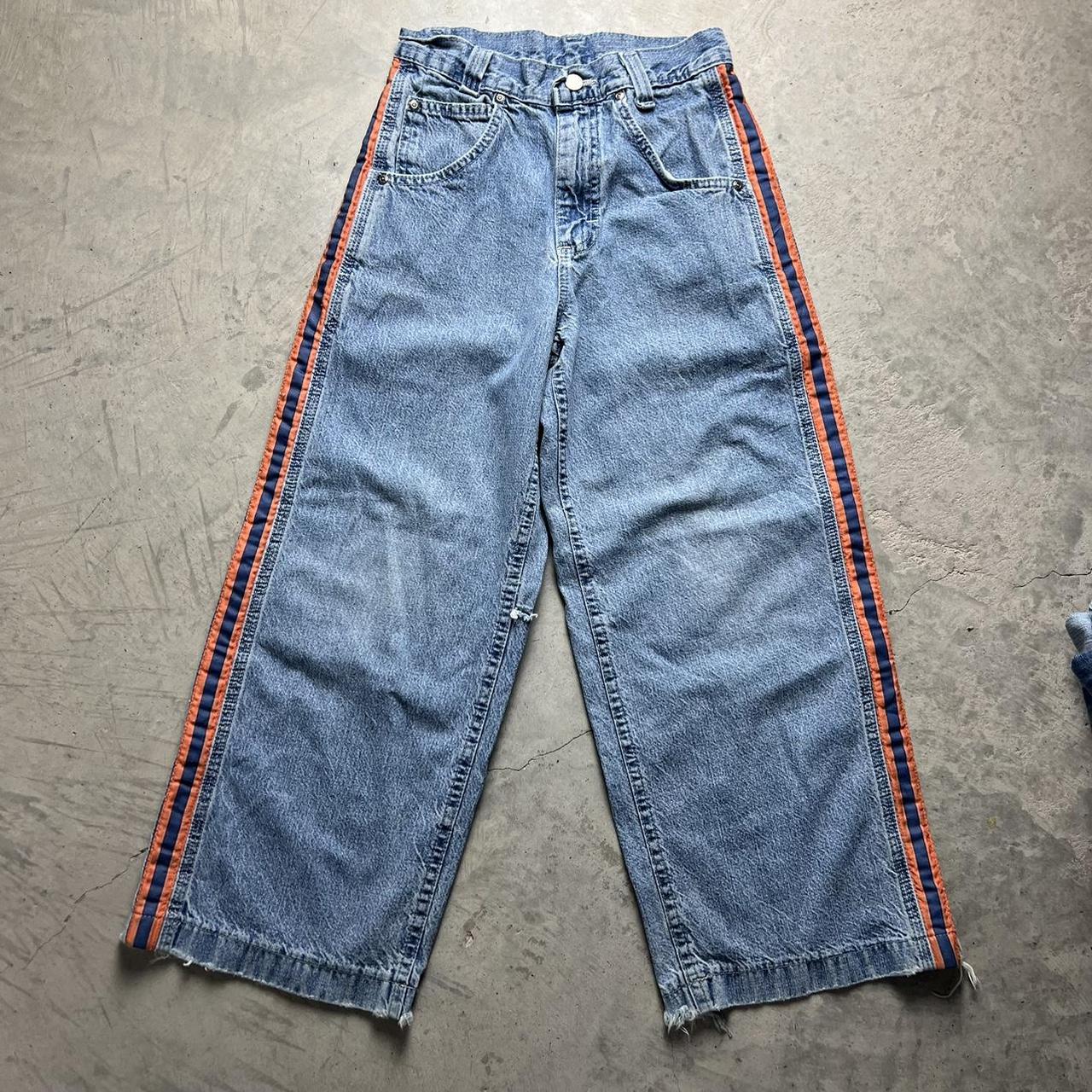 90s vtg Lee Pipes wide leg distressed jeans Size:... - Depop