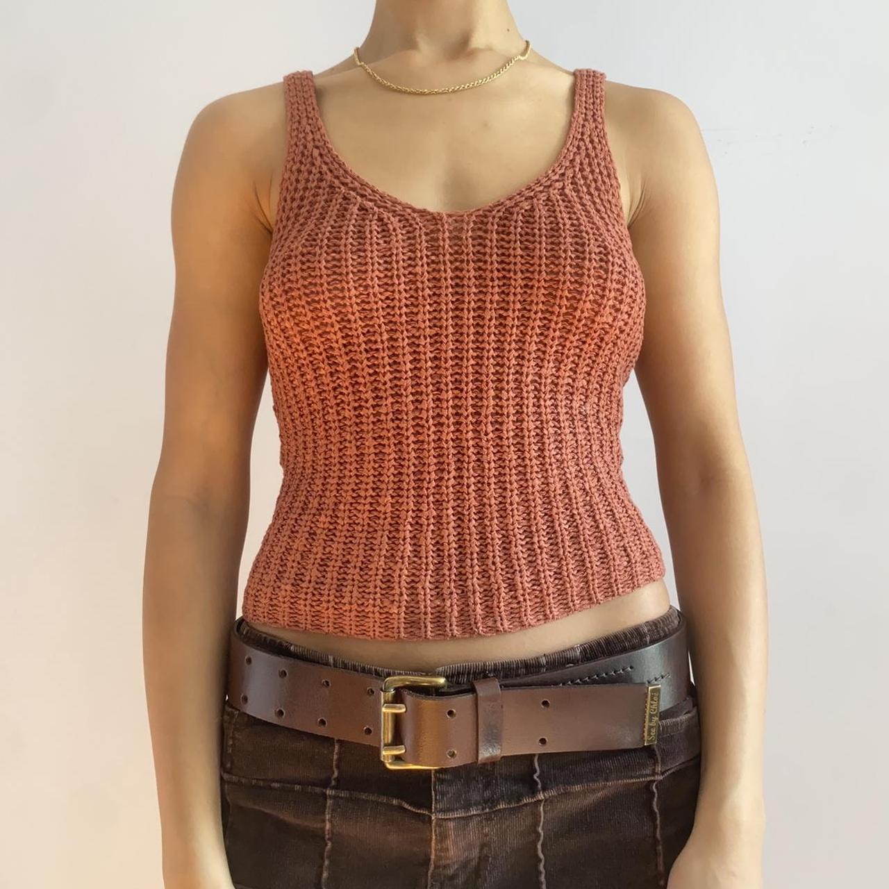 pink knit tank top boho chic knit tank. pink/red... - Depop