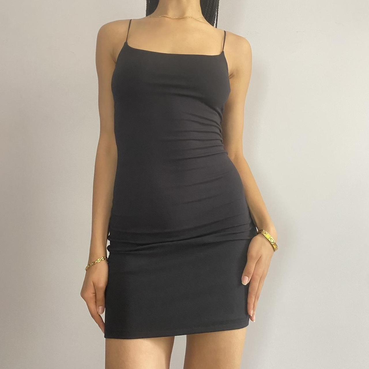 black simple mini dress aritzia skinny spaghetti... - Depop