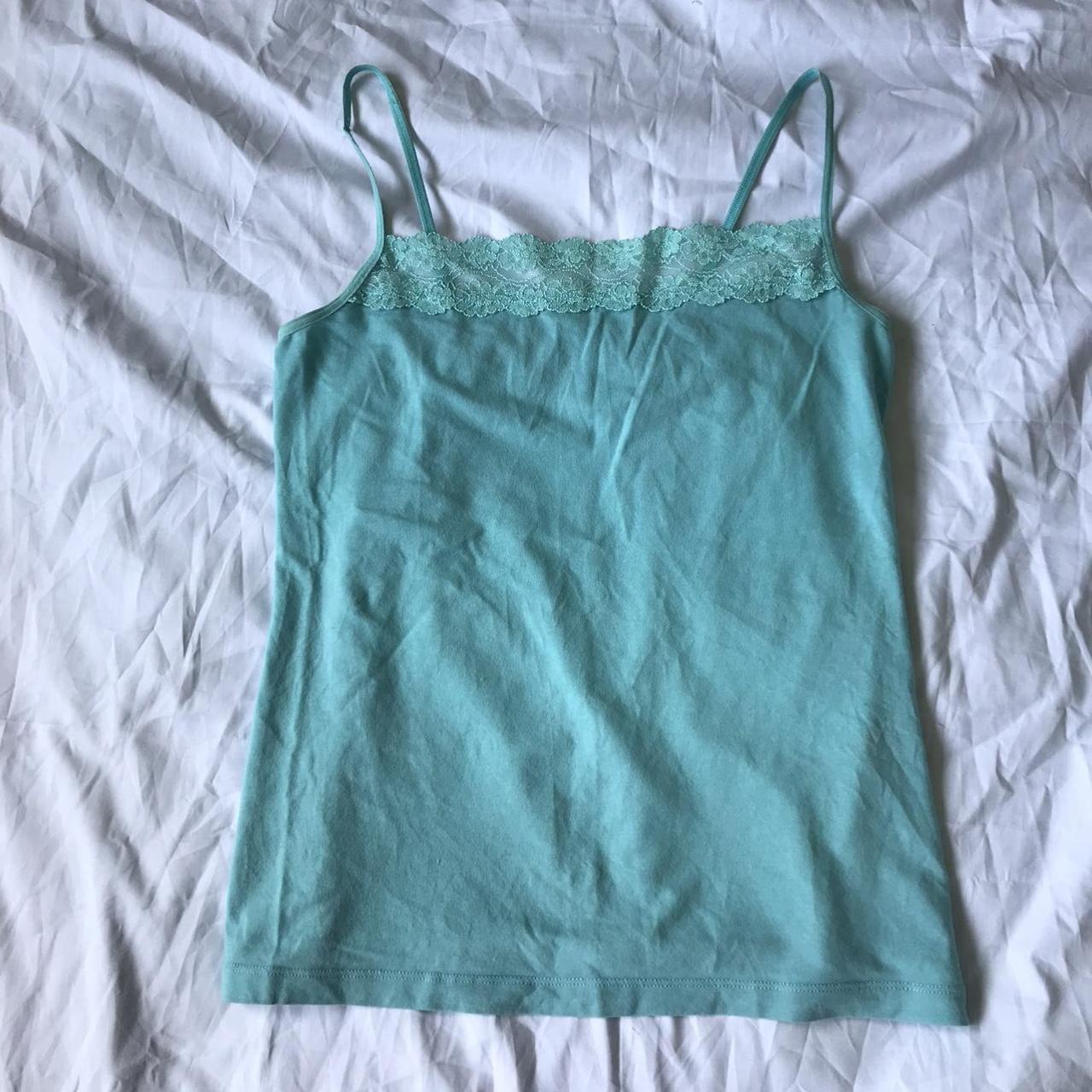 Turquoise blue lace cami top with lace detail No... - Depop