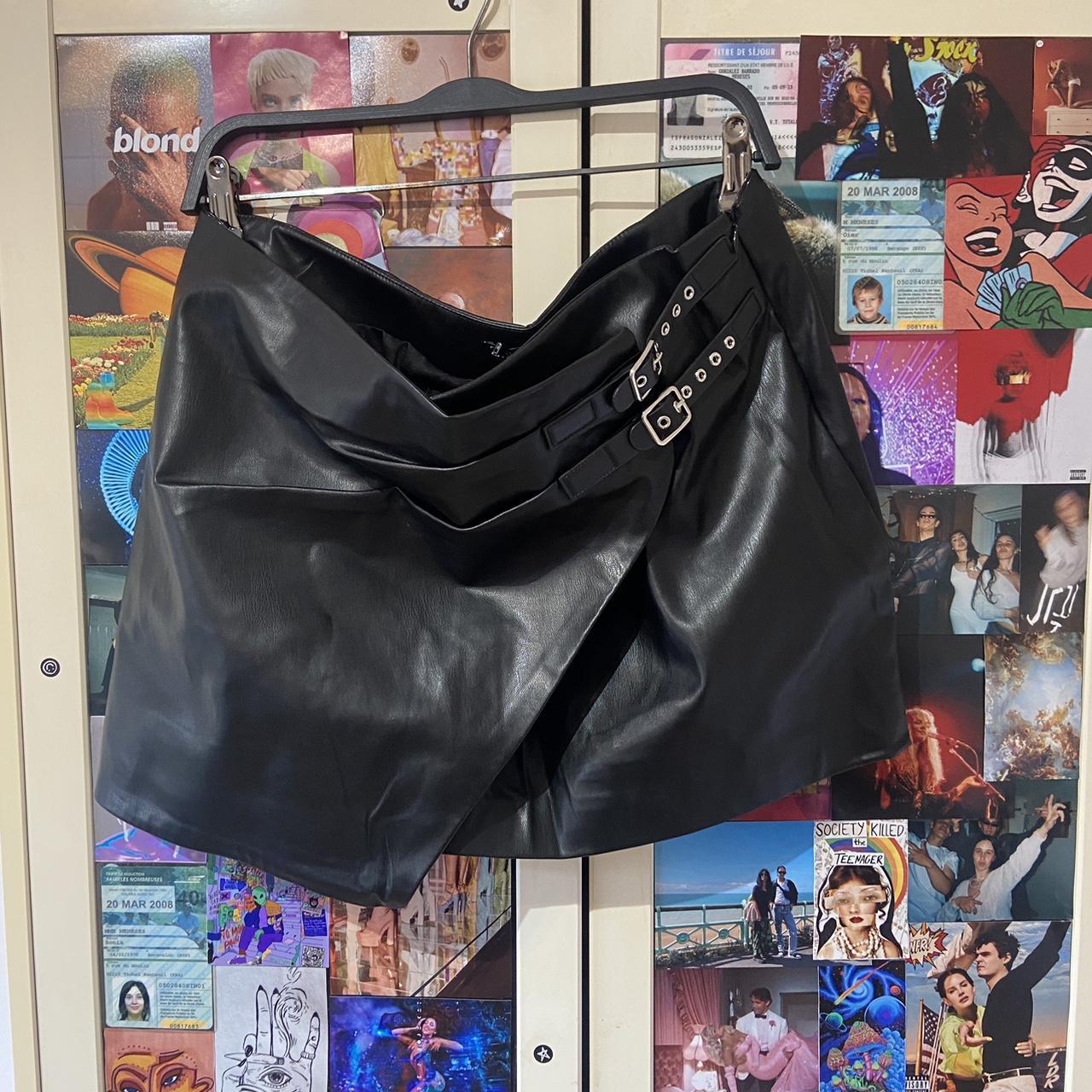 ZARA Black faux leather skirt with tie up belt... - Depop