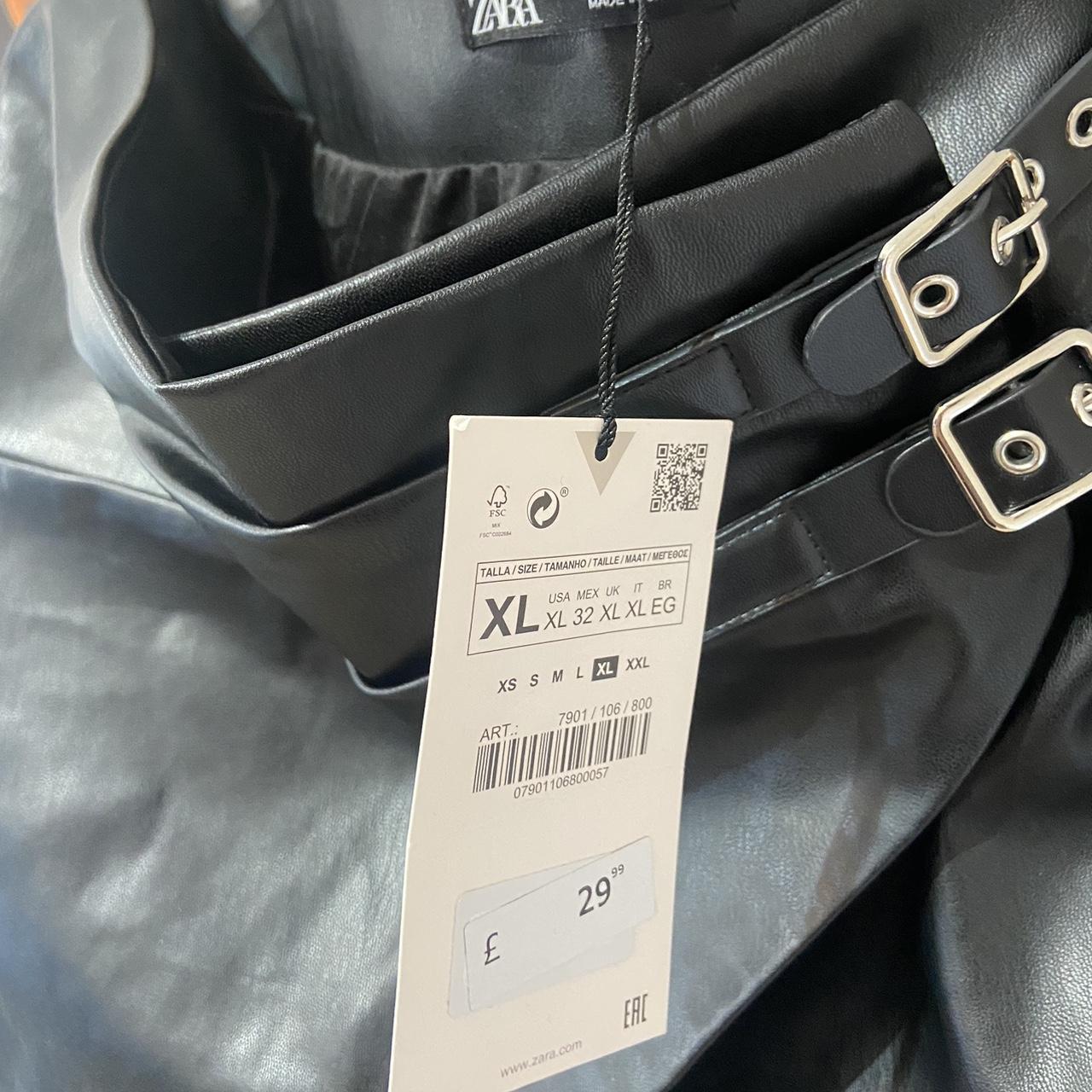 ZARA Black faux leather skirt with tie up belt... - Depop