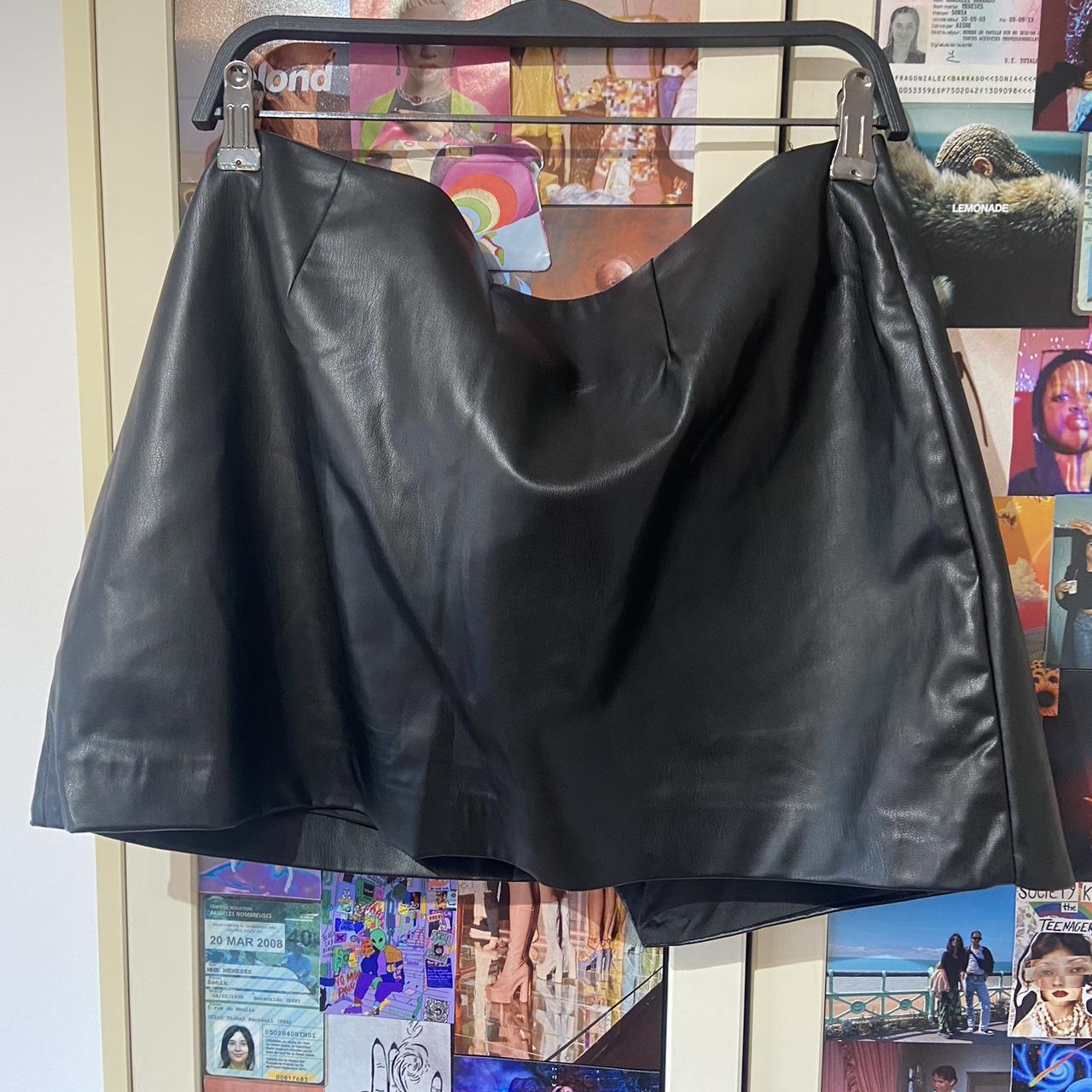 ZARA Black faux leather skirt with tie up belt... - Depop