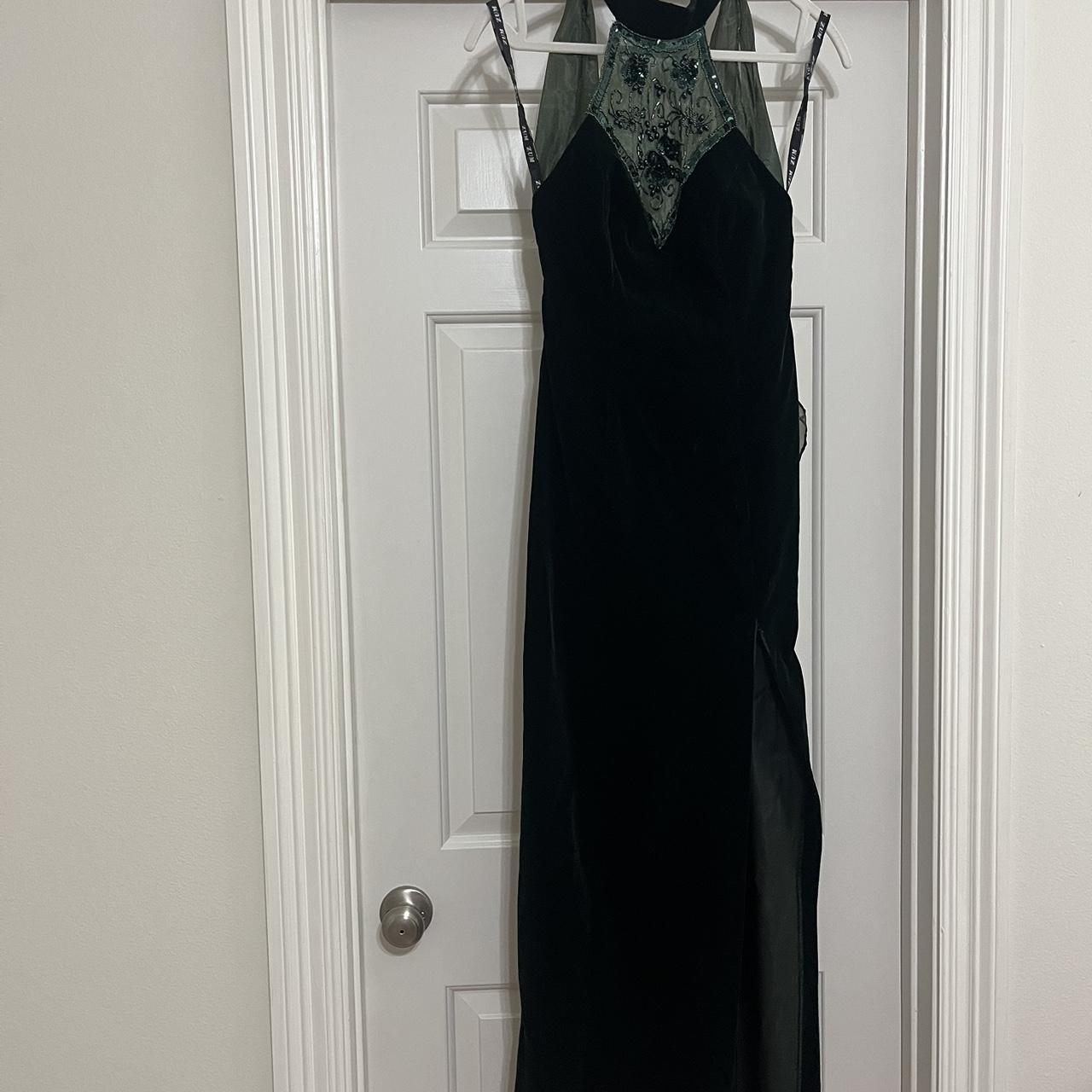 Emerald velvet and green beaded maxi dress with a... | Depop