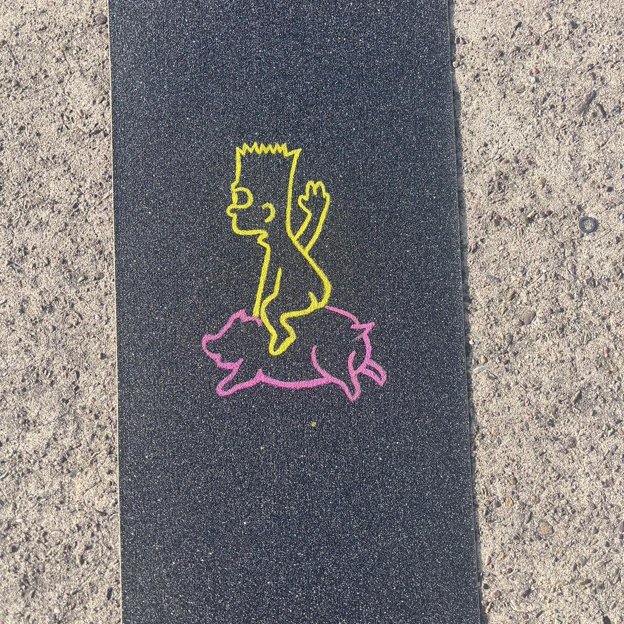 Bart Simpson skateboard griptape design riding a pig... | Depop