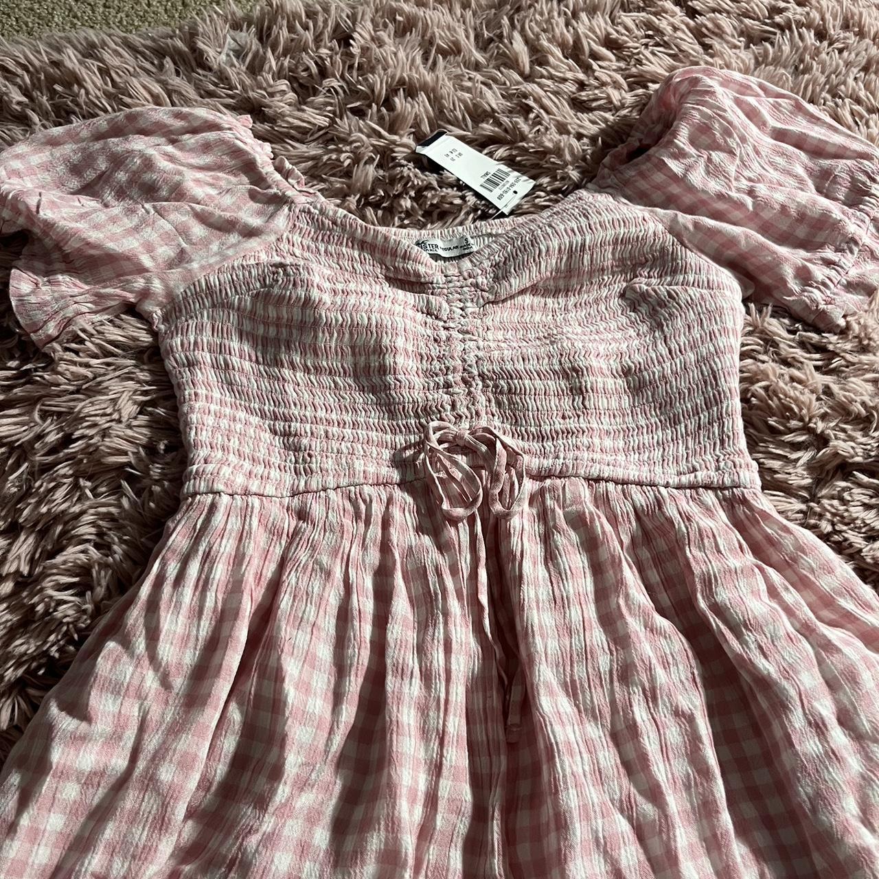 pastel pink and plaid milkmaid style romper!! this... - Depop