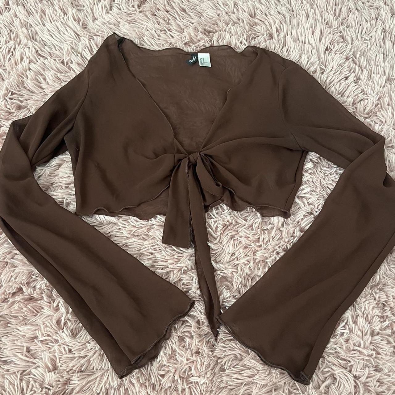 sheer brown flared bell sleeve top!! size medium but... - Depop
