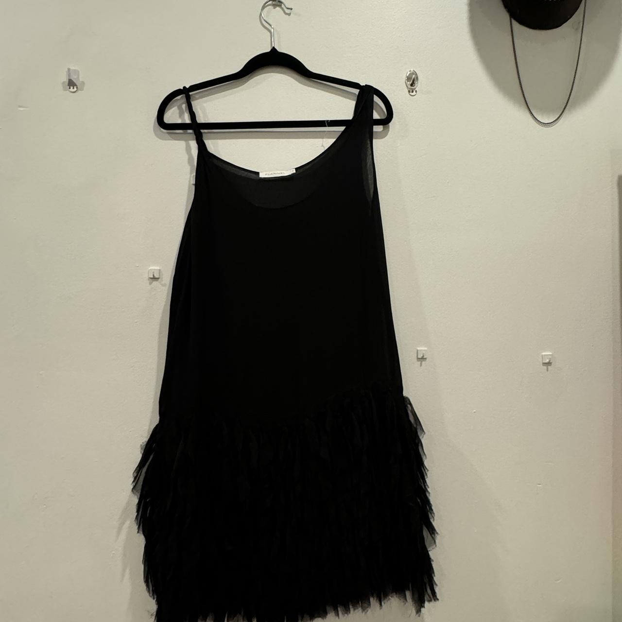 Flannel Black Feather-Trim Dress (Size 2) Turn... | Depop