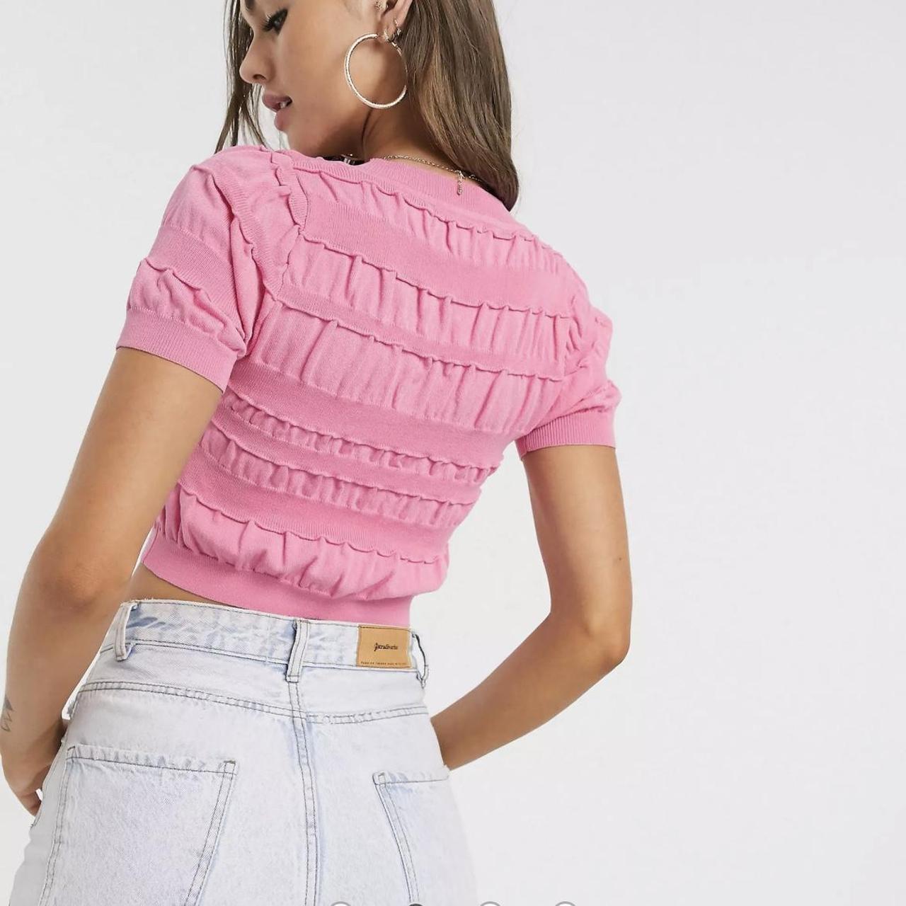 ASOS DESIGN ruched knitted crop tee Pink knit crop... - Depop