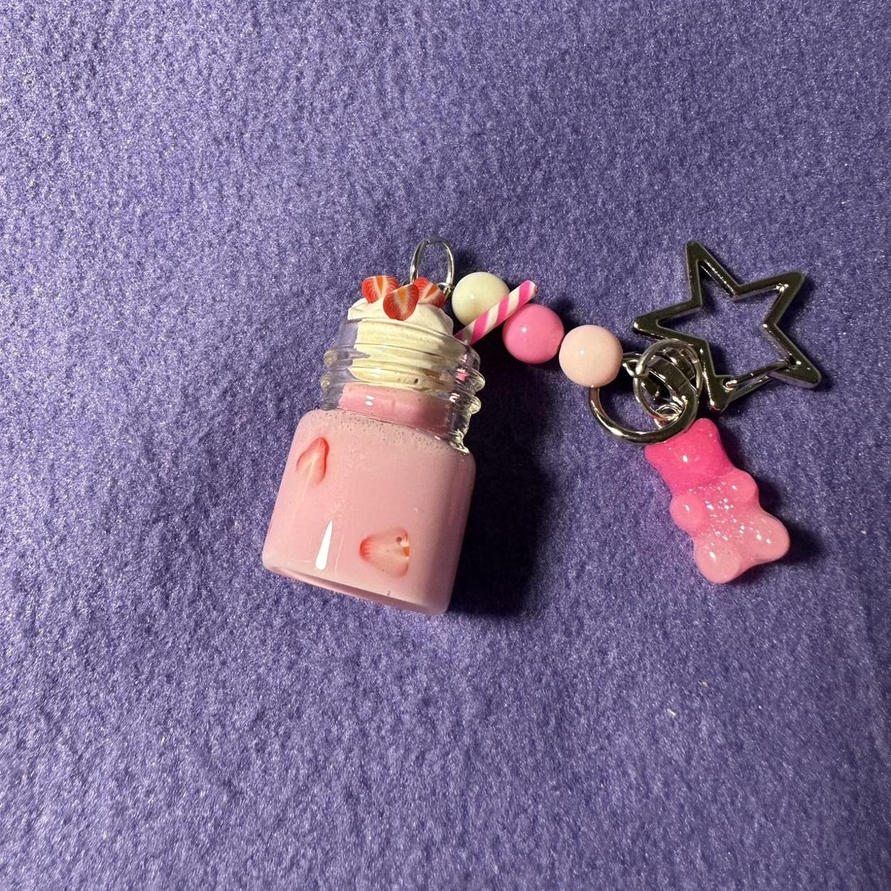 Mini strawberry milkshake charm. Made with resin and... - Depop
