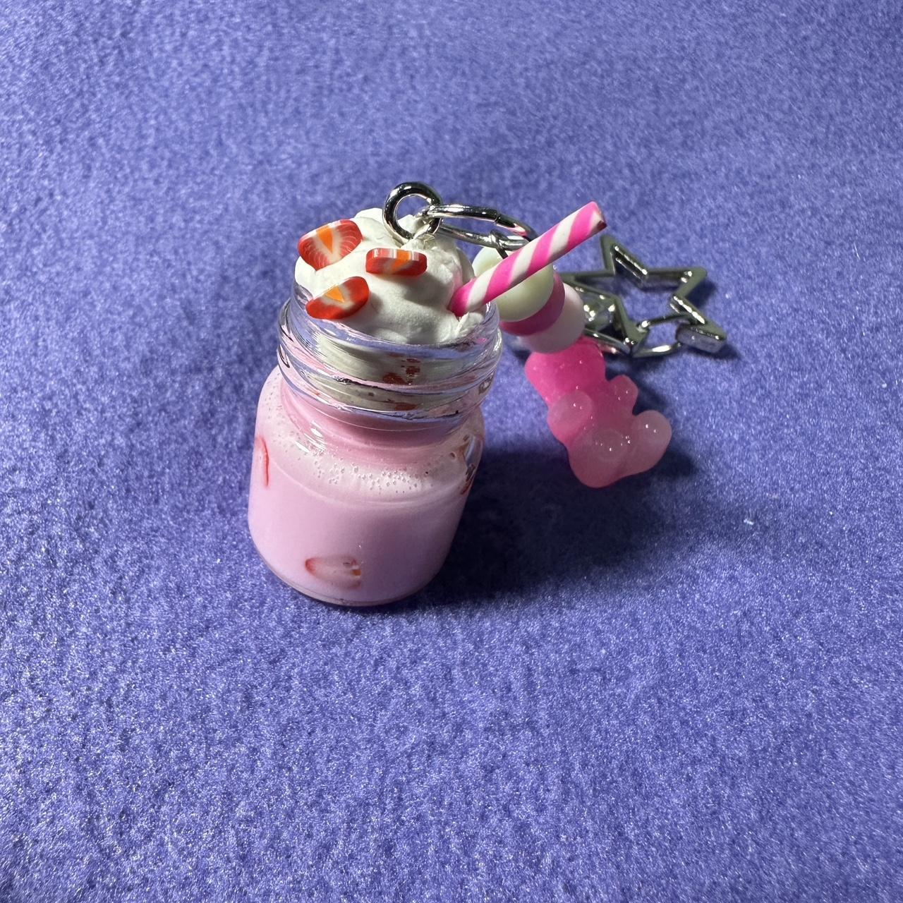 Mini strawberry milkshake charm. Made with resin and... - Depop