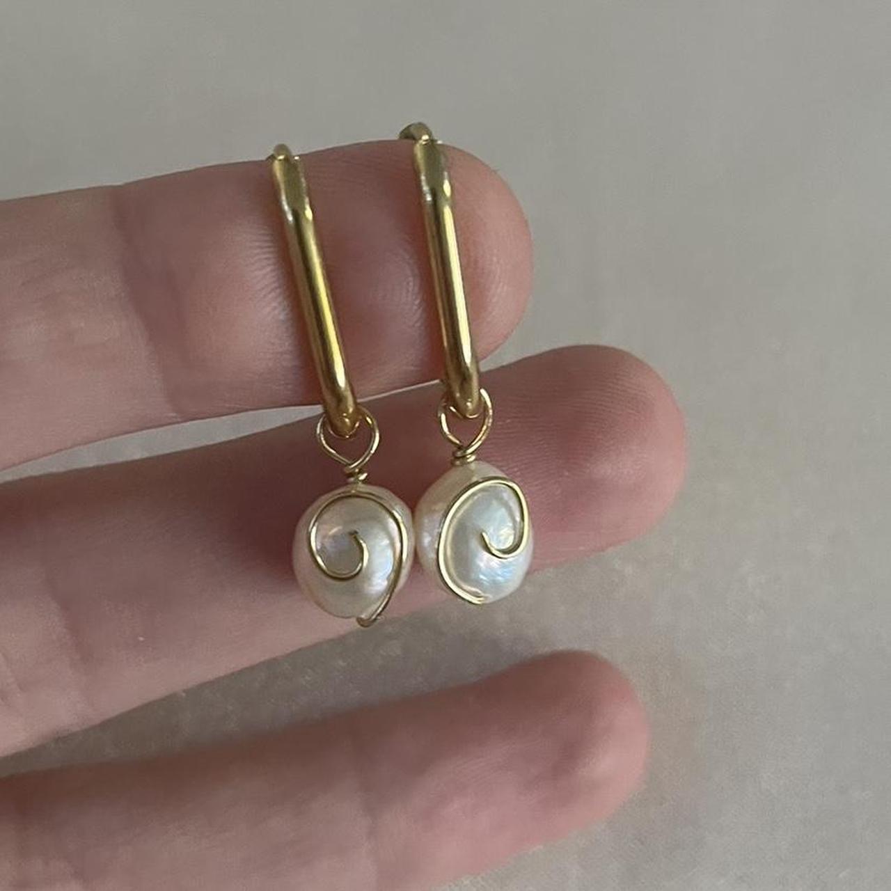 18 karat gold plated oval / rectangular hoop with... - Depop