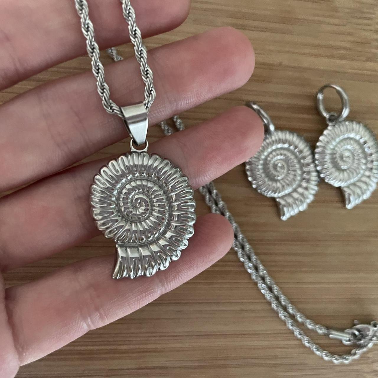 Silver non fade XL Ursula seashell pendant necklace... - Depop