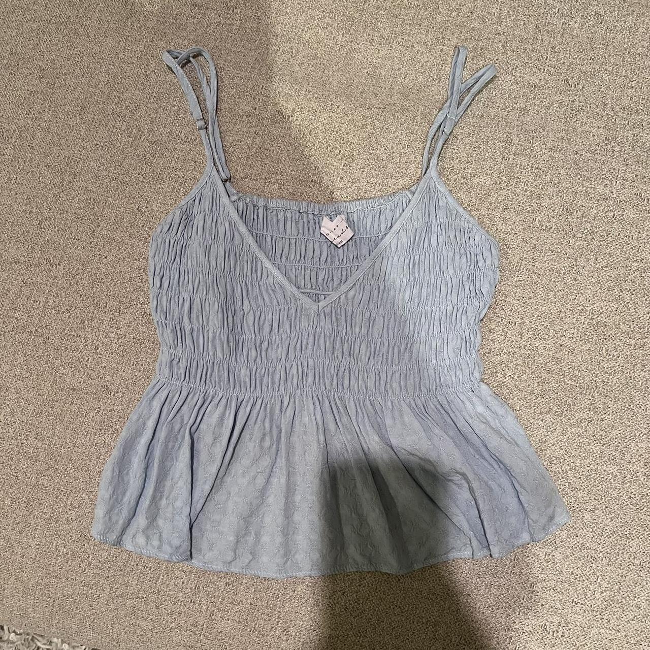 American Threads Light Blue Ruffle Tank Top Size Medium - Depop
