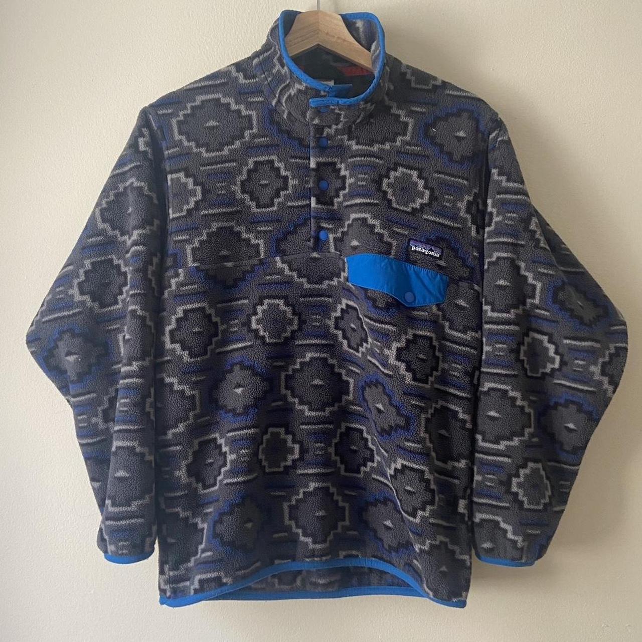 Vintage Patagonia Synchilla Aztec pattern grey blue... - Depop