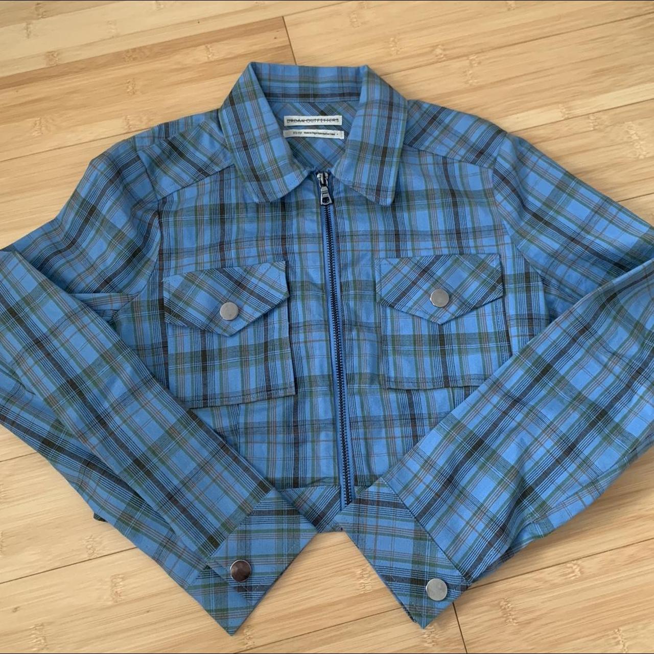 urban outfitters cropped blue plaid jacket. so so... - Depop