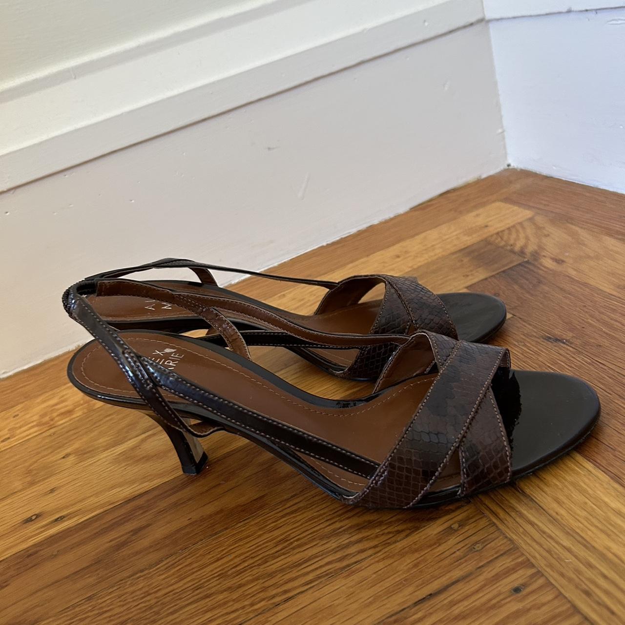 Alex Marie sling back brown low heels. Lightly worn.... - Depop