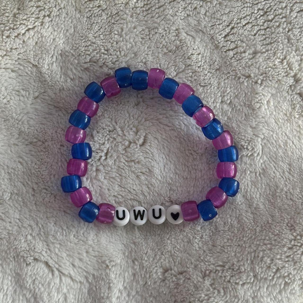 kandi “uwu” bracelet handmade by me message me for... - Depop