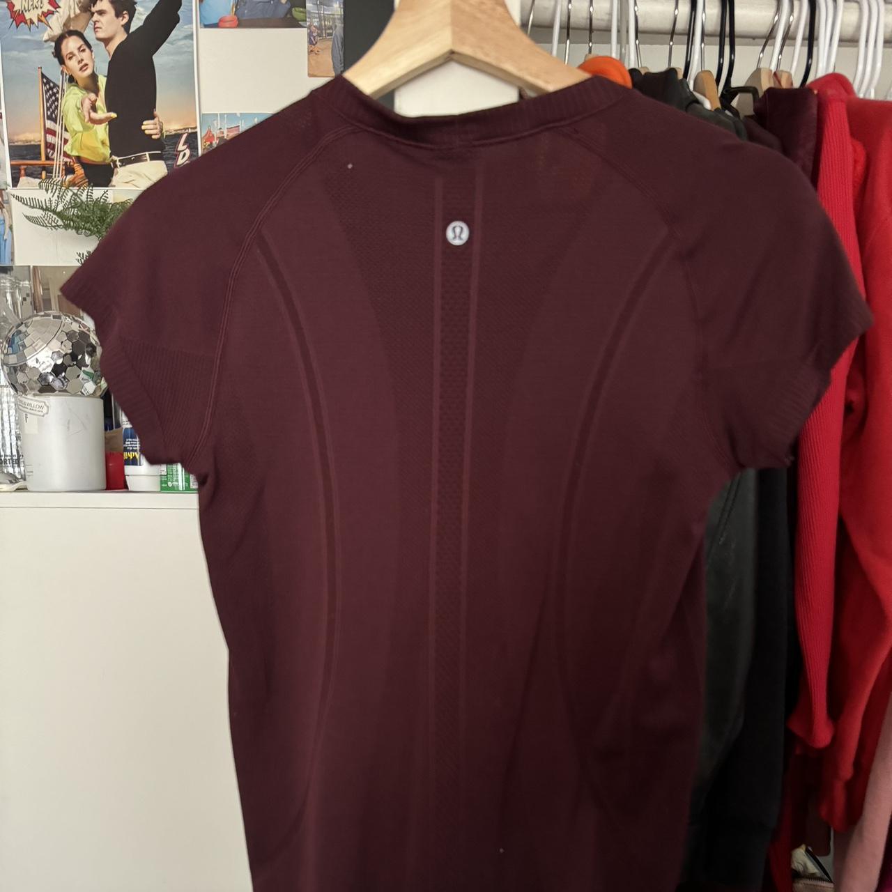 maroon lululemon tshirt size 8 perfect condition... - Depop