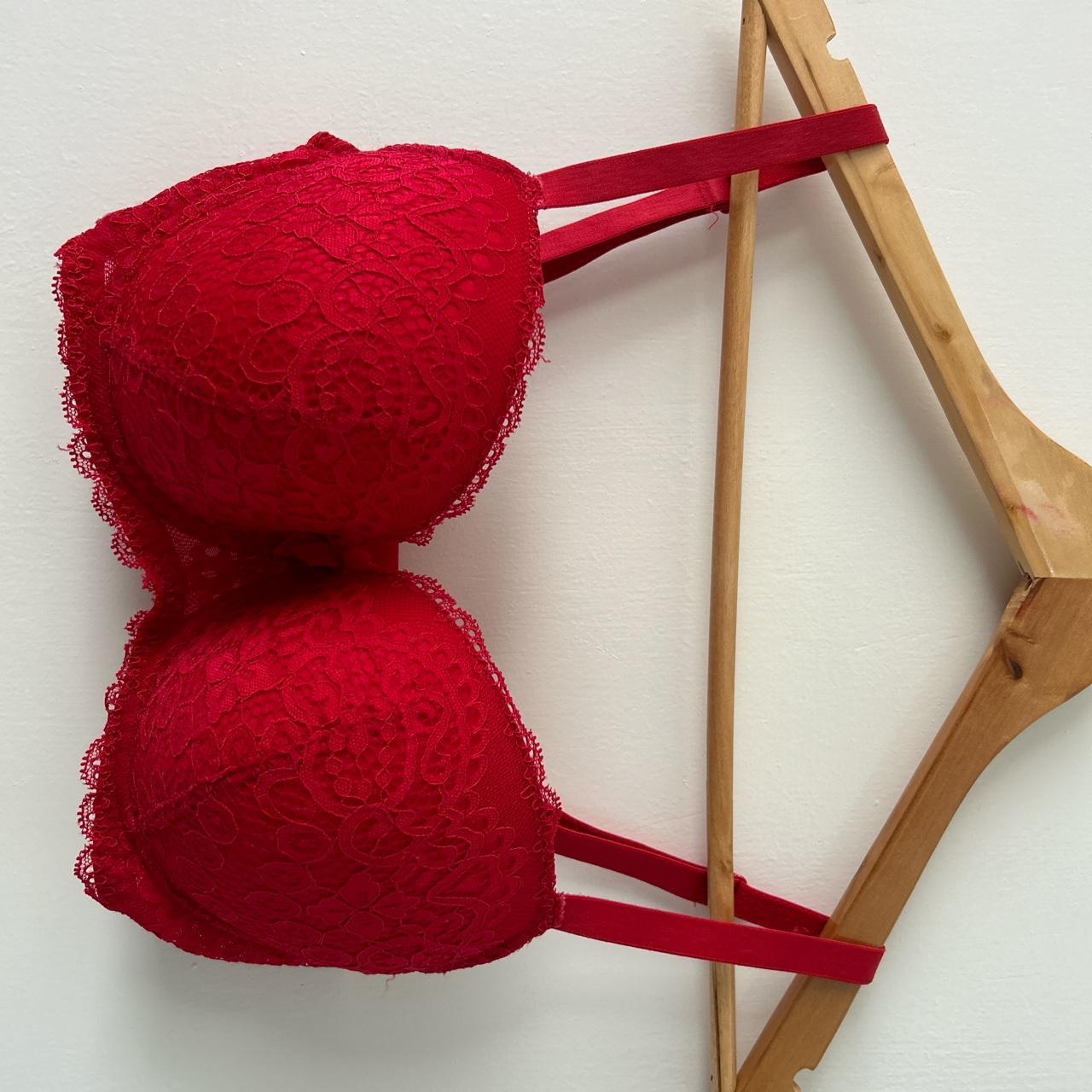boux avenue emmeline red lace bra with bow size 32DD... - Depop
