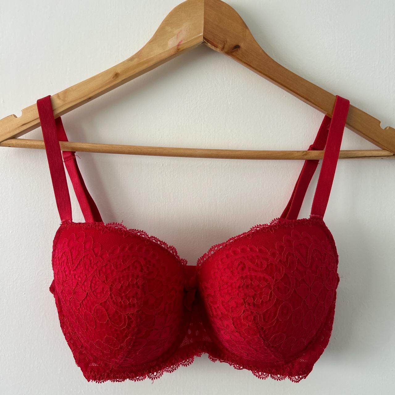 boux avenue emmeline red lace bra with bow size 32DD... - Depop