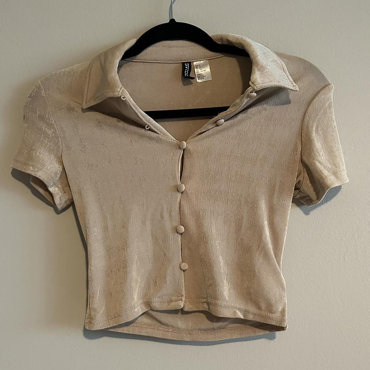 H&M Tan Button up Blouse - Worn once - material is... - Depop