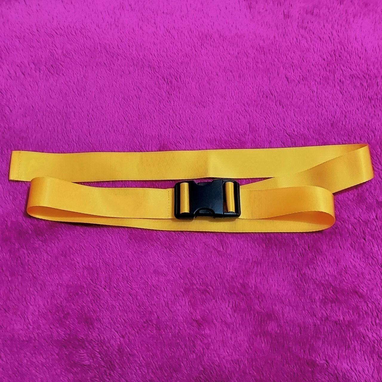Glo Below The Belt yellow and black buckle seat belt... - Depop
