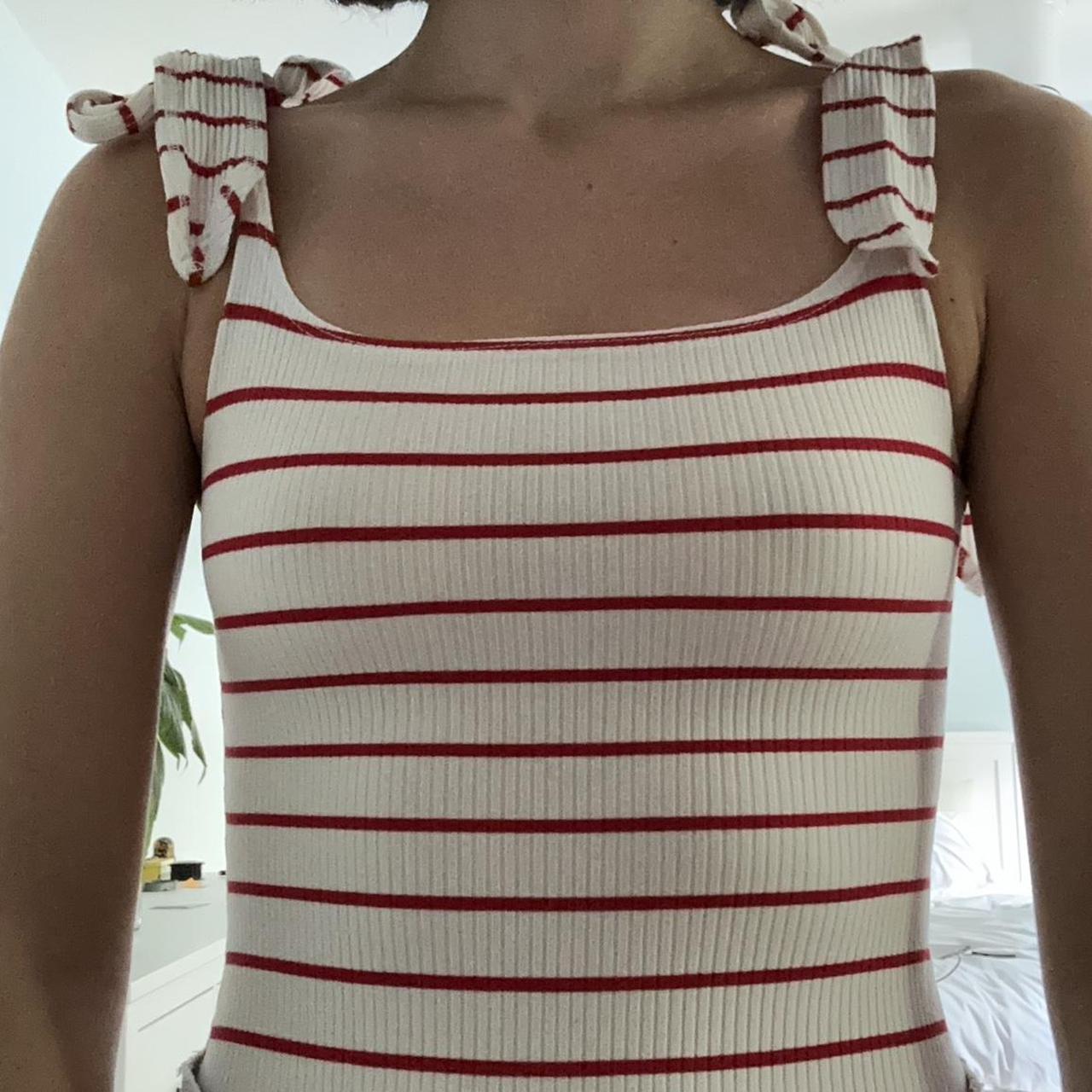 Reformation white and red striped body suit!! This... - Depop