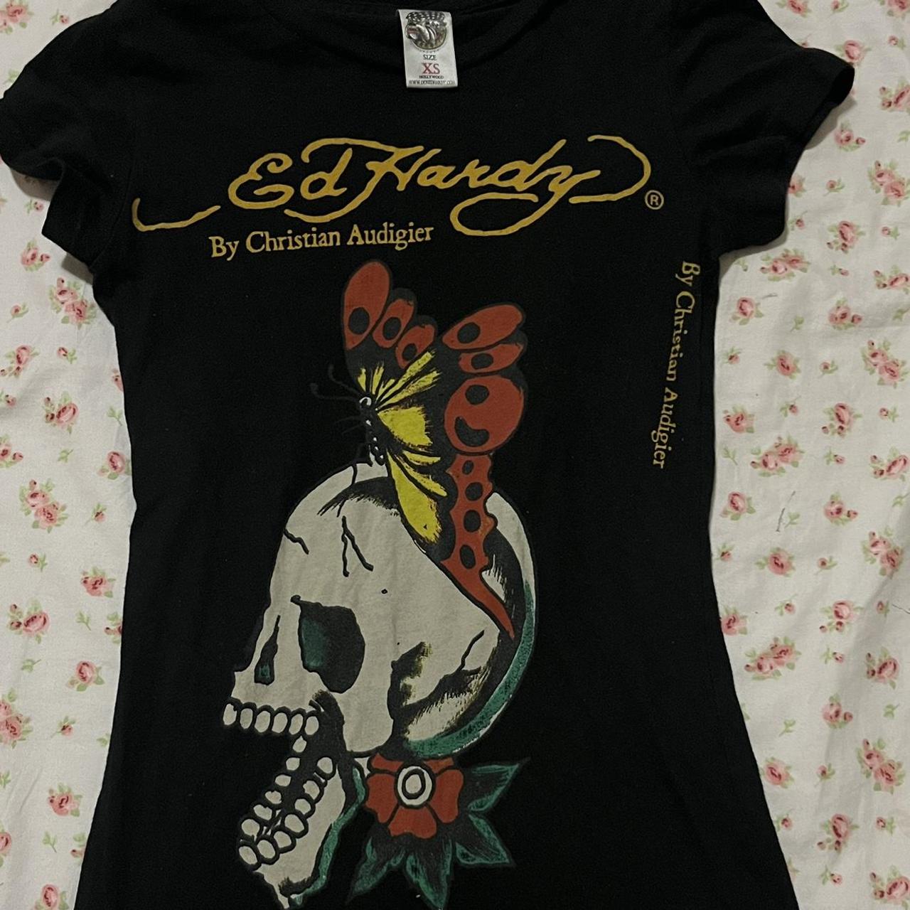 Ed Hardy Women's Black and Red Dress | Depop