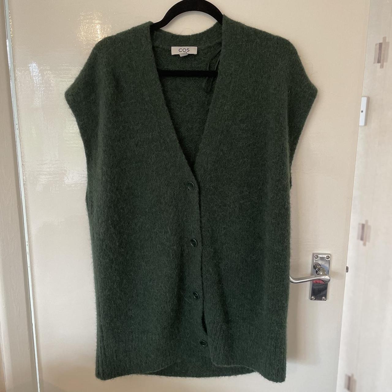 COS green sweater vest button up wool jumper... - Depop