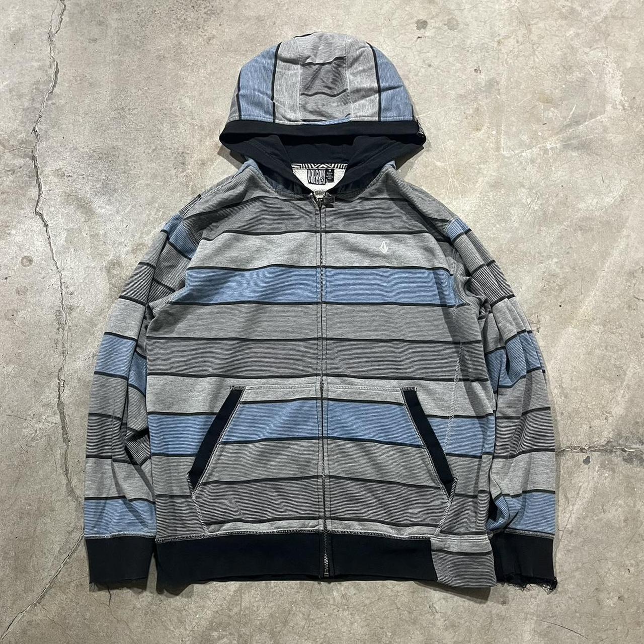 y2k striped volcom hoodie -size: medium -flaws:... - Depop