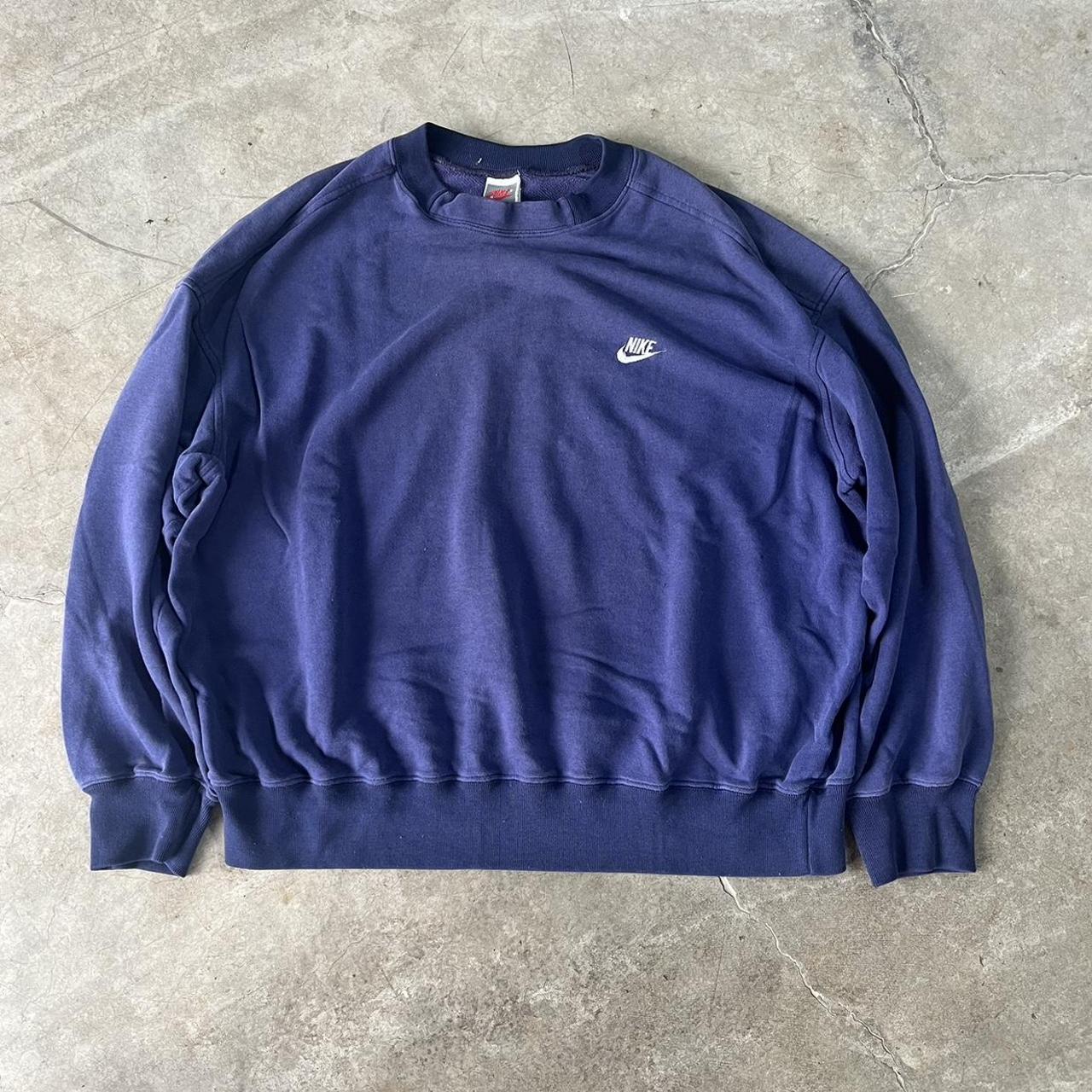 vintage navy and white early 90s nike side hit... - Depop