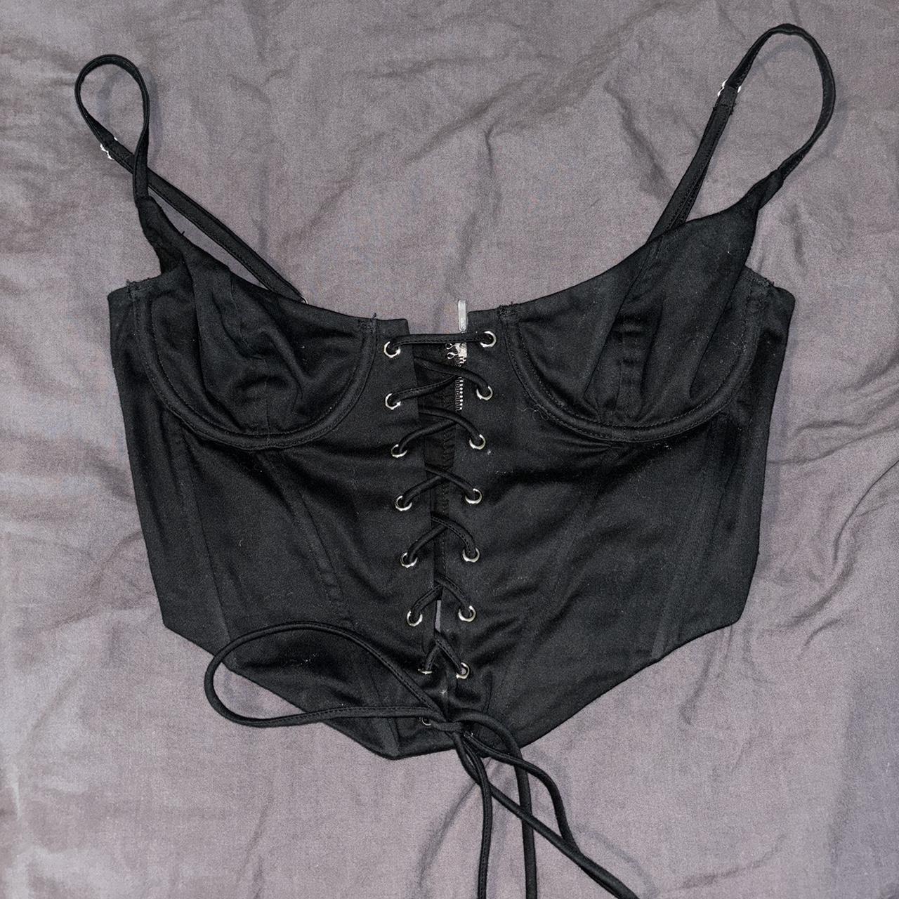White fox Black Tie up corset Size Small - Depop