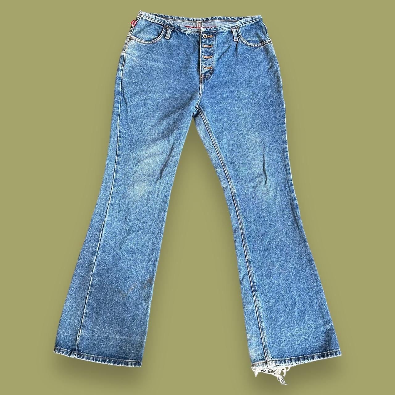 Vintage Sexy Jeanswear Button Fly Low Rise Flared... - Depop