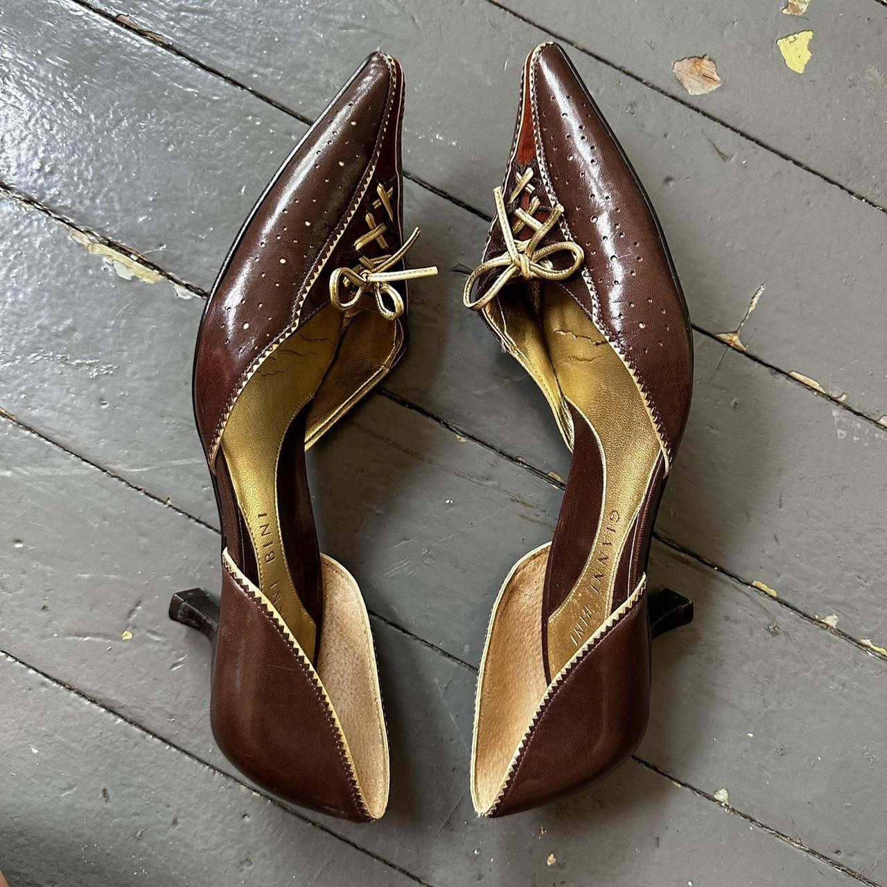 Gianna Bini Brown Suede Leather Pointed Toe Heels... - Depop