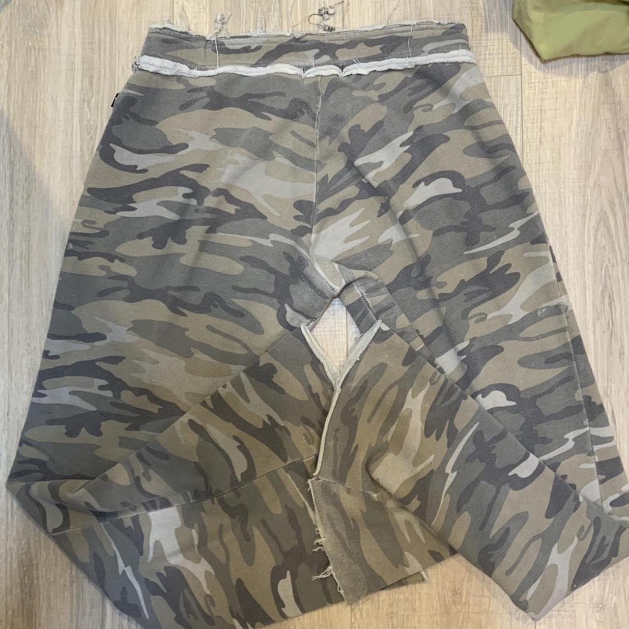 Distressed low rise self esteem flared camo sweats... - Depop