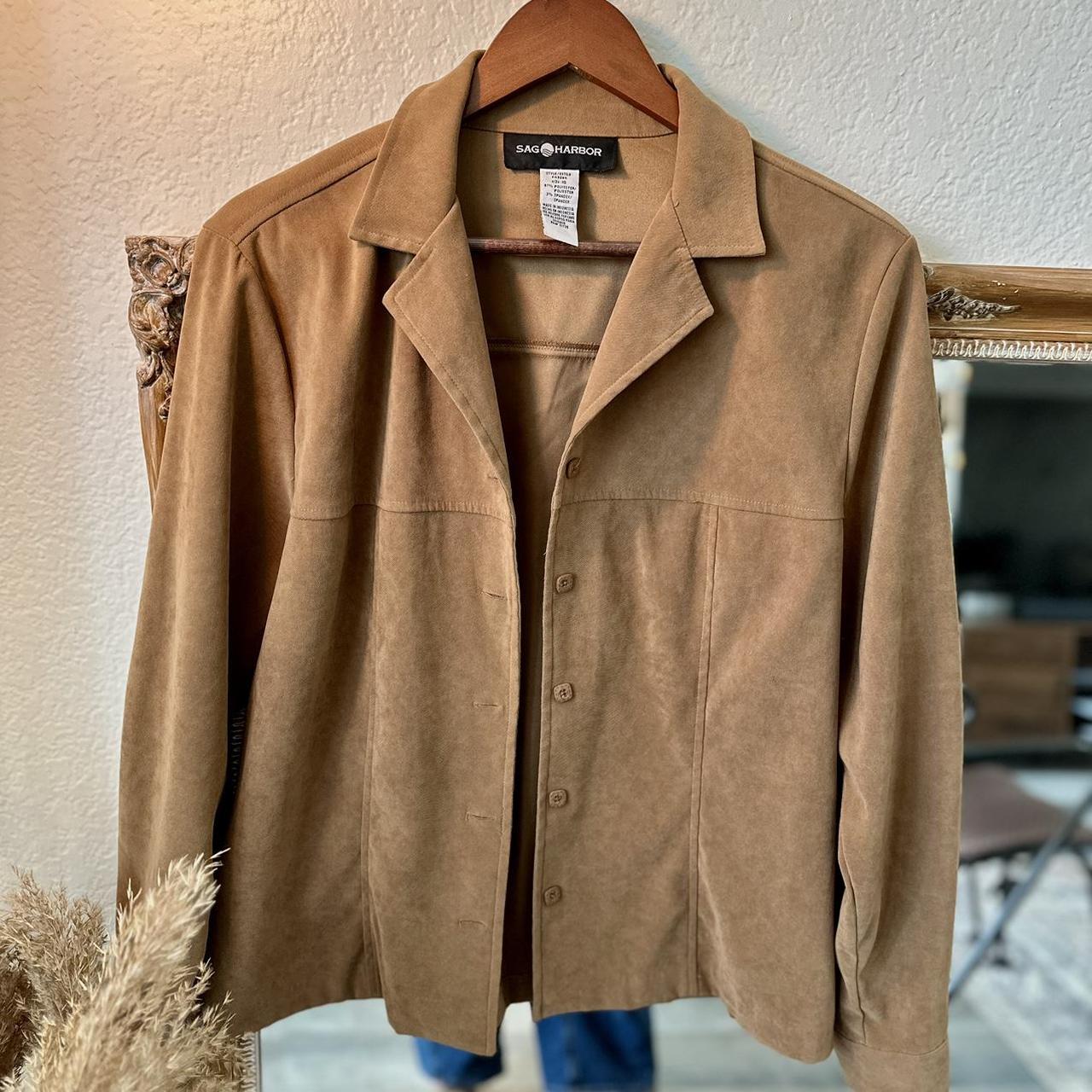 Tan faux suede jacket, perfect for spring! Brand:... - Depop
