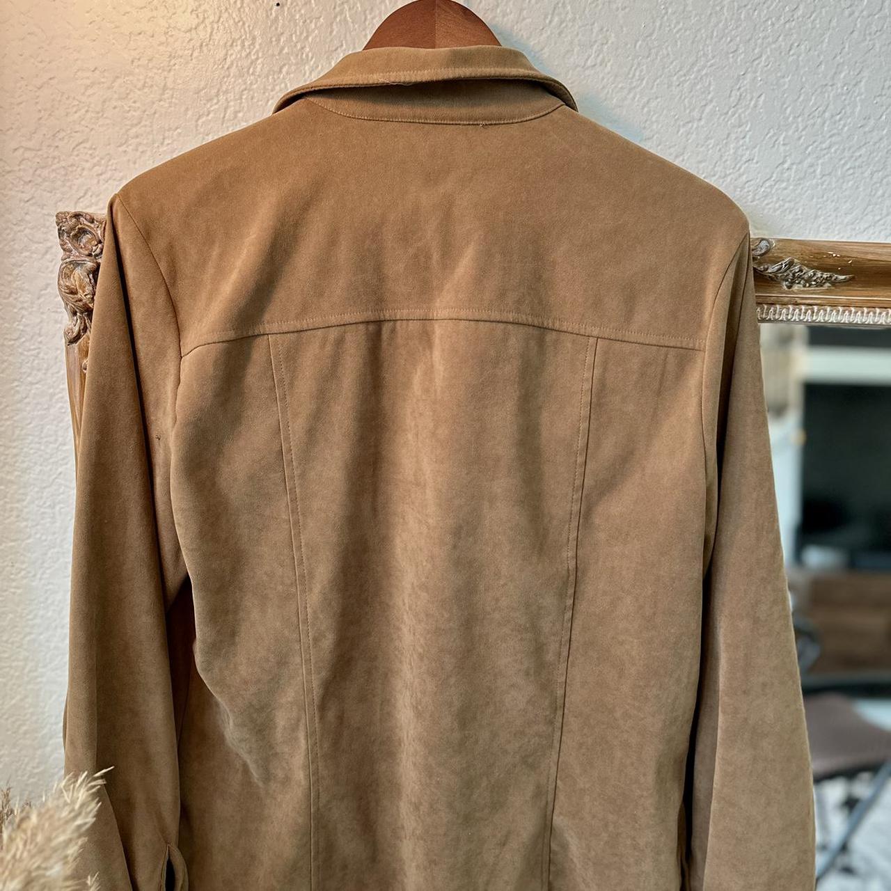 Tan faux suede jacket, perfect for spring! Brand:... - Depop