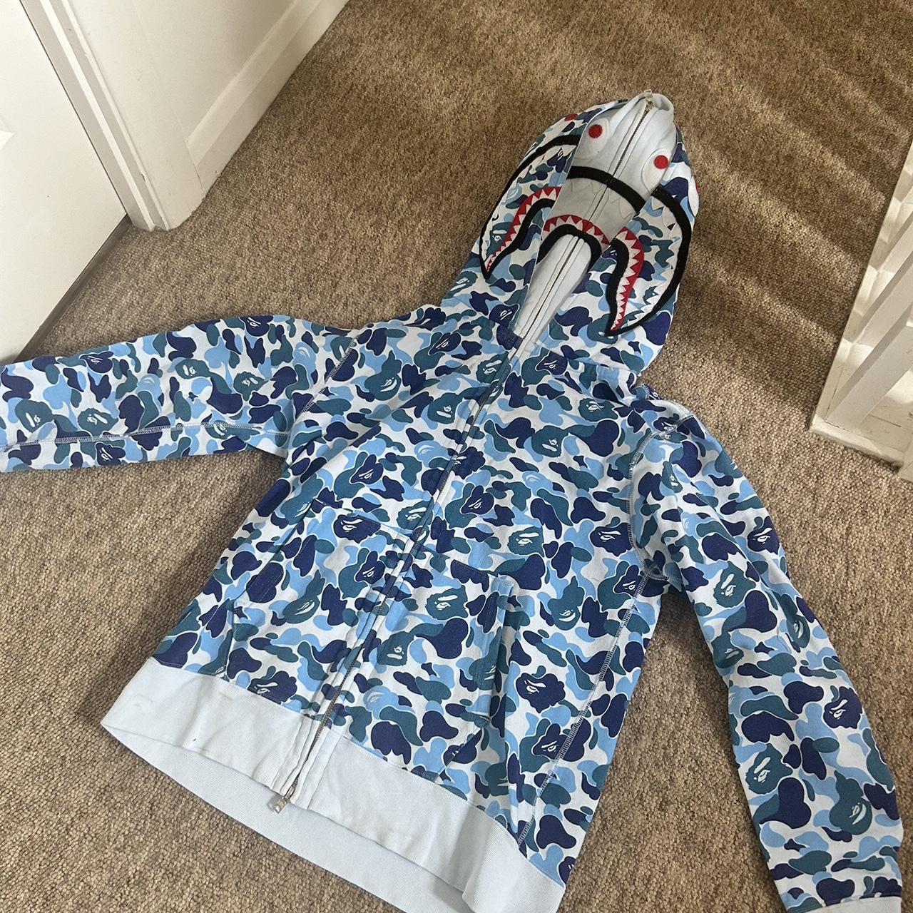 Authentic BAPE hoodie Blue and white Size M... - Depop
